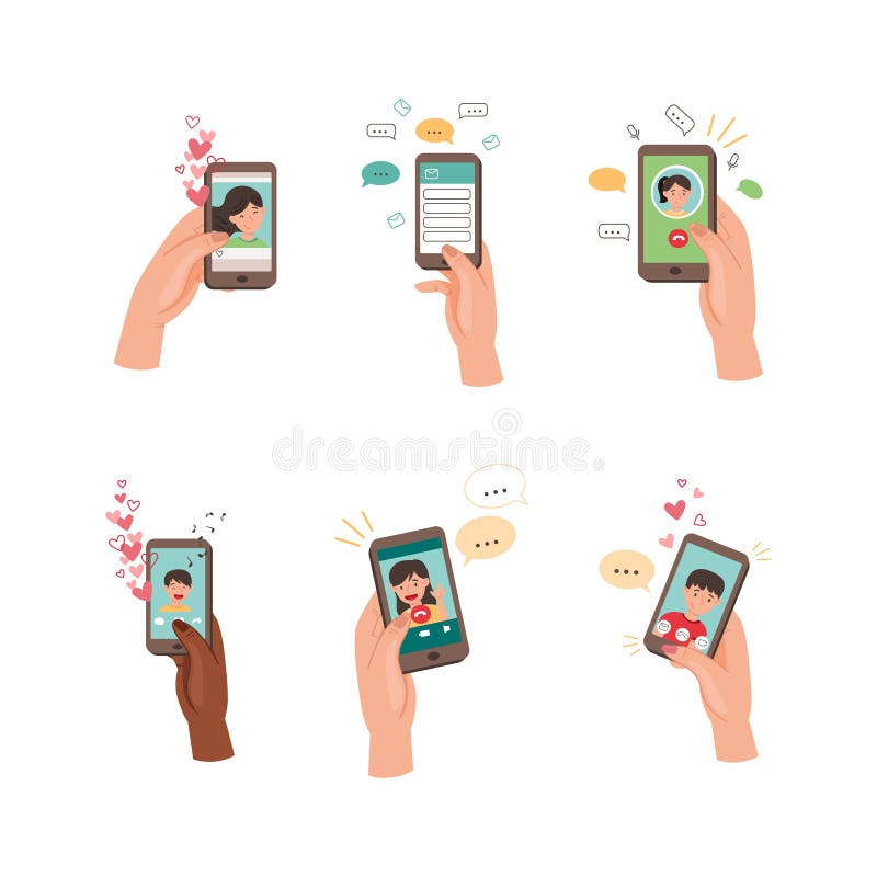 Human Hand with Smartphone Using Different App Video Calling and ...