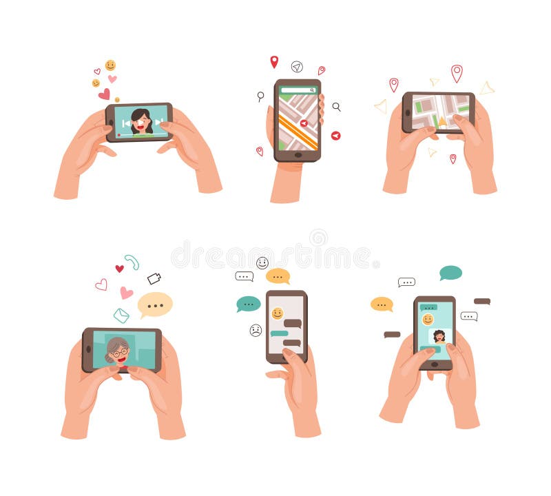 Human Hand with Smartphone Using Different App Watching Video and ...