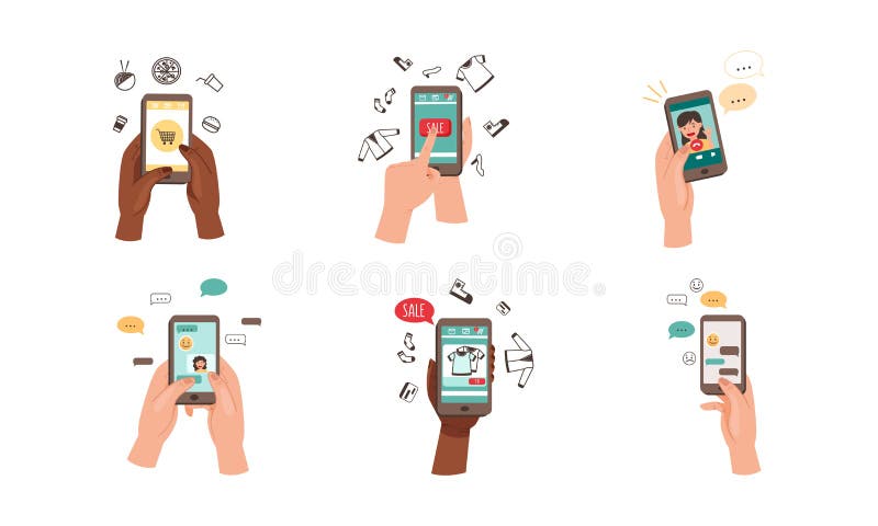 Human Hand with Smartphone Using Online App for Chatting and Shopping ...