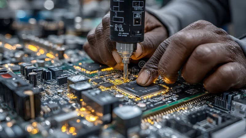 Human Hand Soldering Microchip on Motherboard Stock Illustration ...