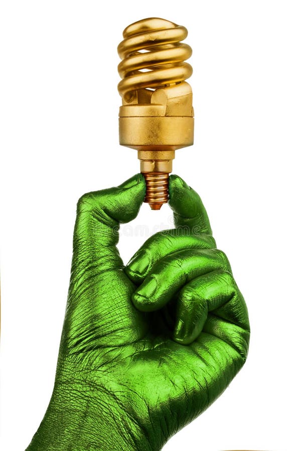 Human Hand with Spiral Lamp Isolated on White Stock Image - Image of ...