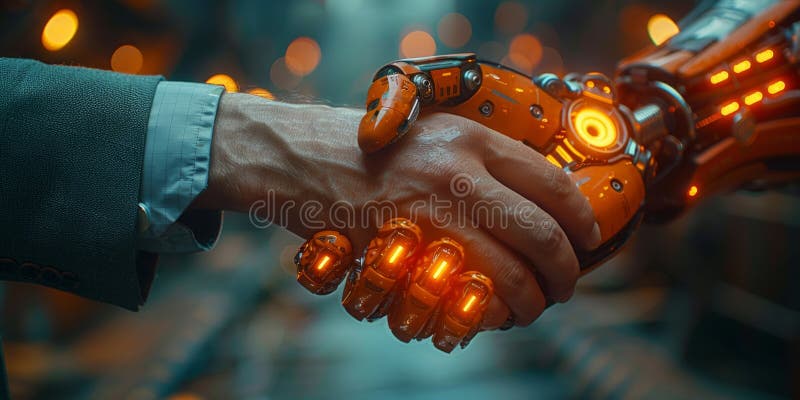 Human Hand Robotic Shaking Symbolizing Collaboration Humans Technology ...