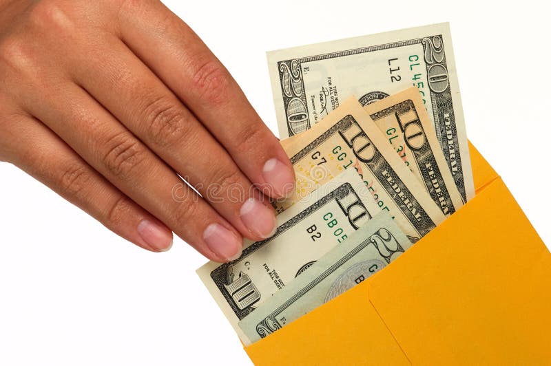 Human Hand is Taking Out Money from an Envelope. Stock Photo - Image of ...