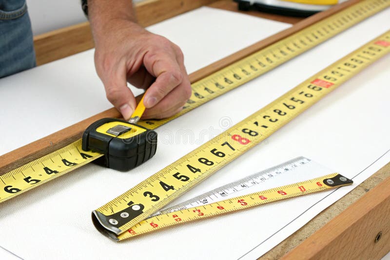 Human Hand with Tape Measure and Set of Pieces Stock Illustration ...