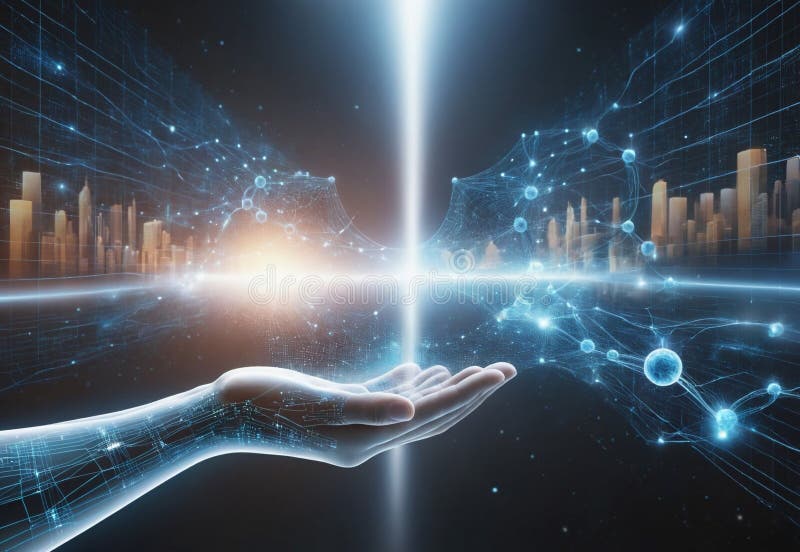 Human Hand and Technology, Artificial Intelligence Stock Image - Image ...