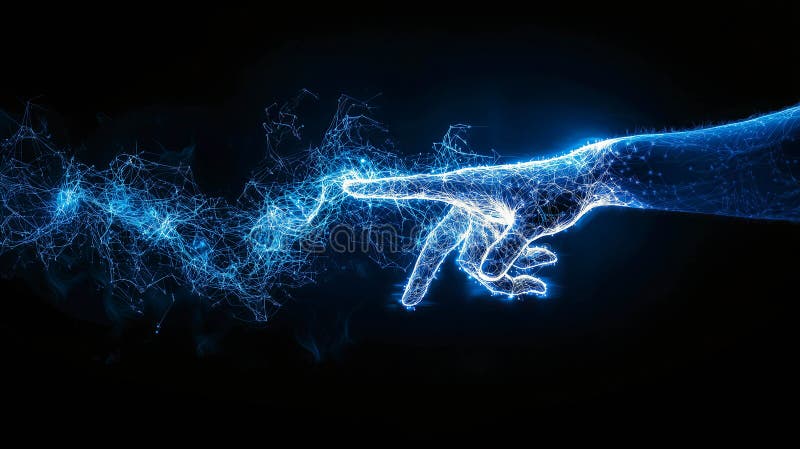 A Human Hand Touches a Neural Network. Generative AI Stock Illustration ...