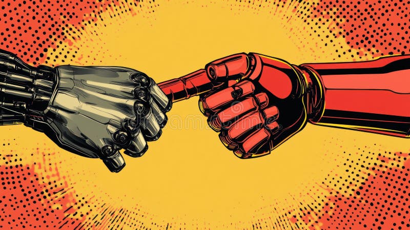 Human Hand Touches Robot Hand in a Modern Collage Showcasing the ...