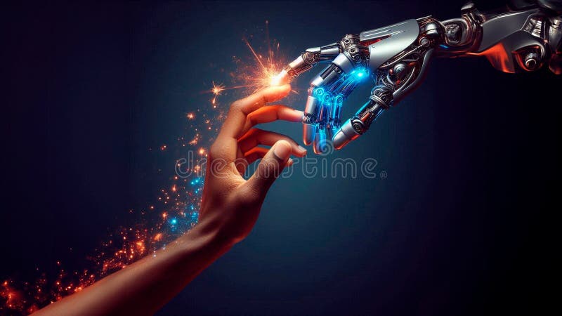 A Human Hand Touches a Robot S Hand. Personalized Solutions for the ...