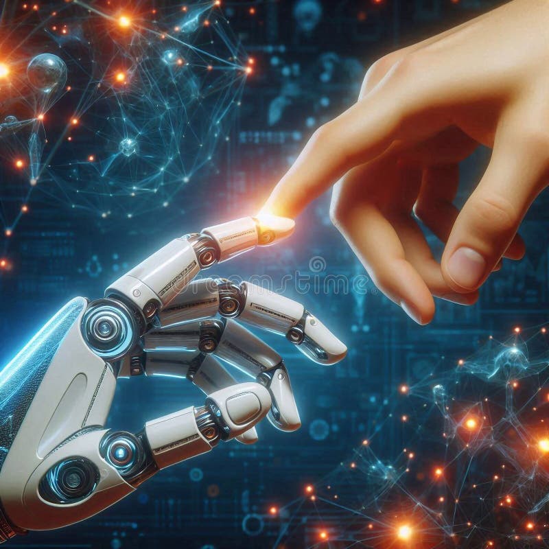 A Human Hand Touches a Robot S Hand. Personalized Solutions for the ...