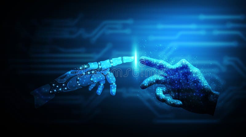 Human Hand Touching an Android Hand Stock Photo - Image of innovation ...