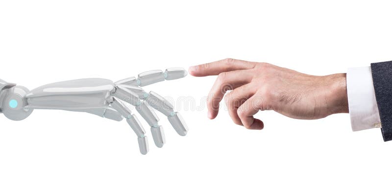 Human Hand Touching an Android Hand. Stock Photo - Image of cyber ...