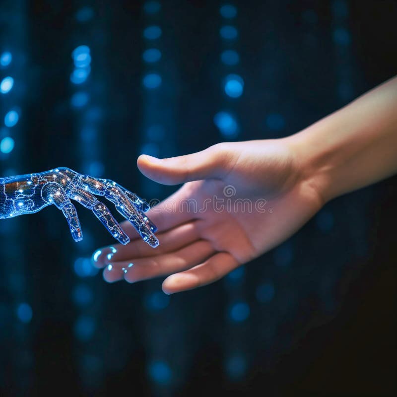 Human Hand Touching Artificial Intelligence Hand, Generative AI Stock ...
