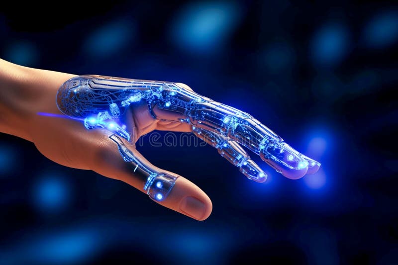 Human Hand Touching Artificial Intelligence Hand, Generative AI Stock ...
