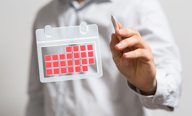 Human Hand Touching a Calendar Icon with a Blurred Background Stock ...