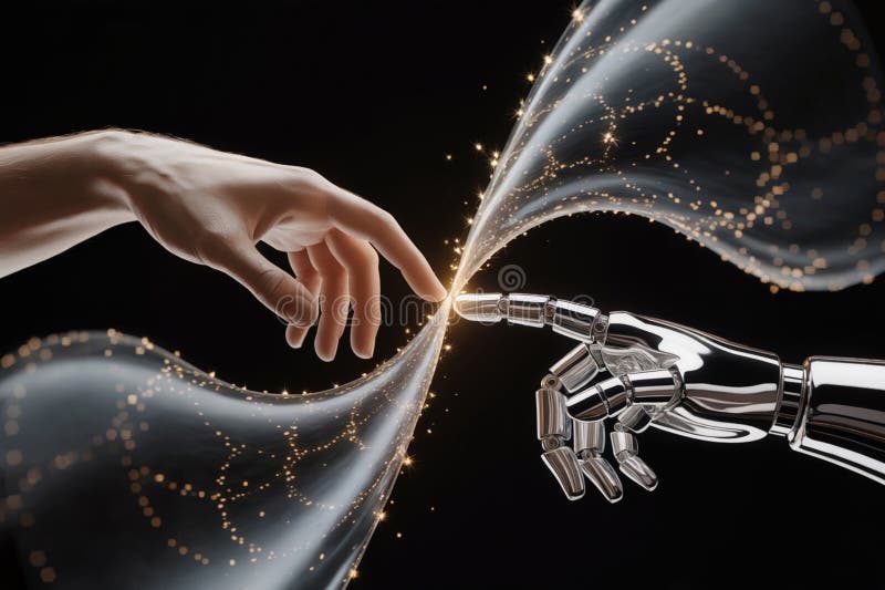 Human Hand Touching Cyborg Hand – Connection between Humanity and ...