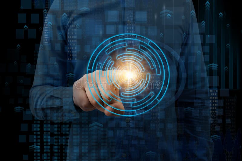 Human Hand Touching the Digital Data Network Connection Screen ... Human Hand Touching the Digital Data Network Connection Screen ...