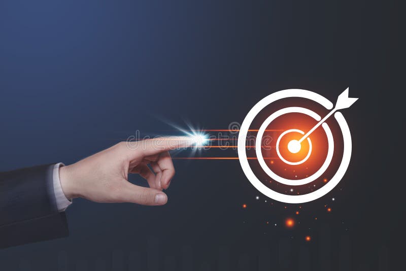Human Hand Touching Glowing Point at Target Circle with Light Effects ...