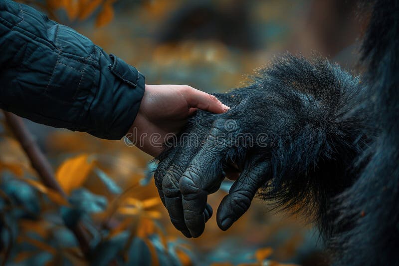 Human Hand Touching Hand of a Gorilla. Ai Generative Stock Photo ...