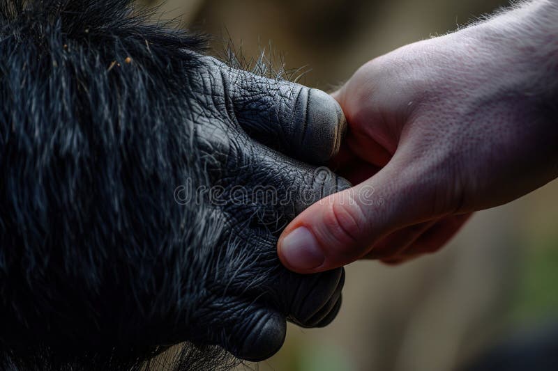 Human Hand Touching Hand of a Gorilla. Ai Generative Stock Image ...