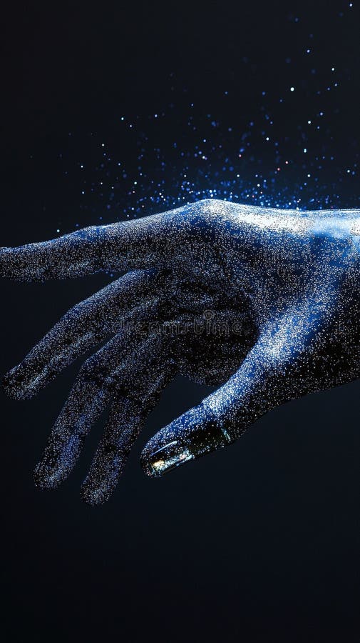 Human Hand Touching a Machine Emitting Black Glitter Symbolizing the ...