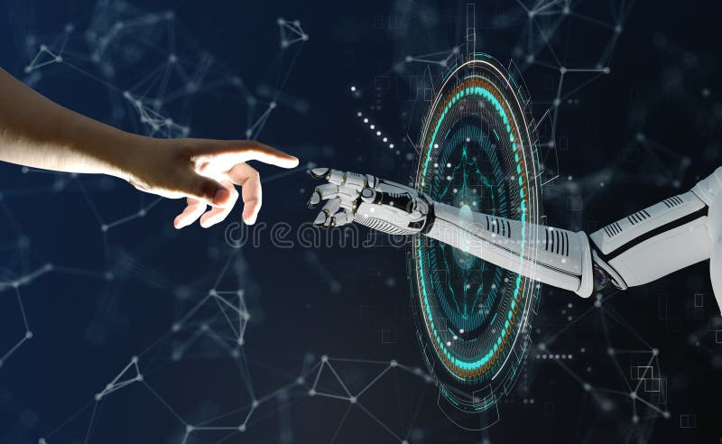 Human Hand Touching Robot Hand Human Interaction and Robot Operation ...