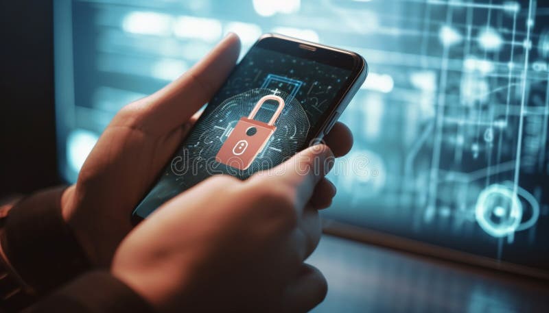 Human Hand Touching Smart Phone, Unlocking Security Generated by AI ...