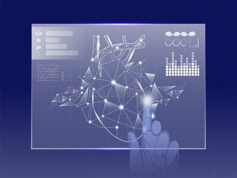 Human Hand Touching Virtual Polygon Heart on Blue Stock Illustration ...