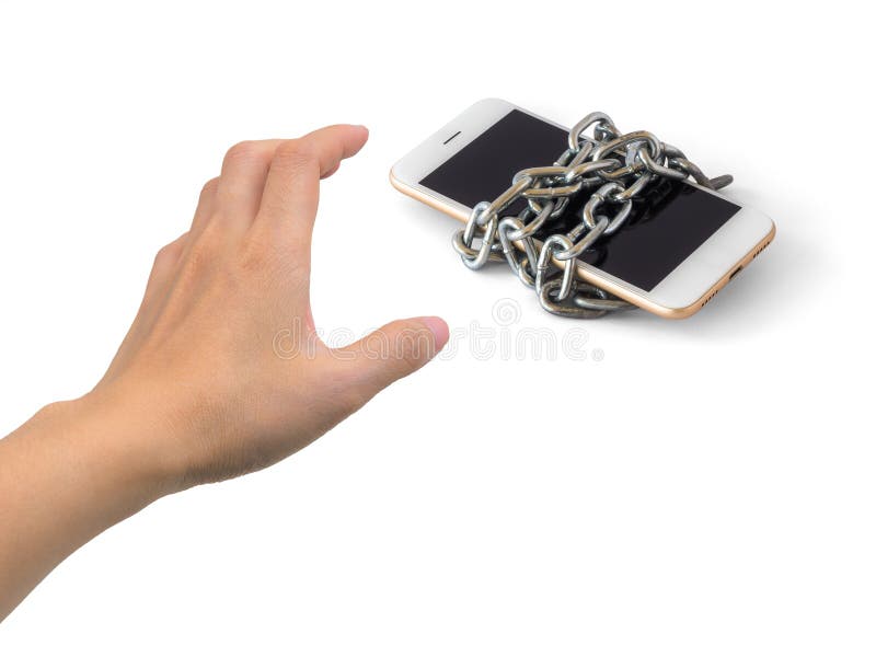 Human Hand Trying To Catch Chained Smartphone Stock Photo - Image of ...