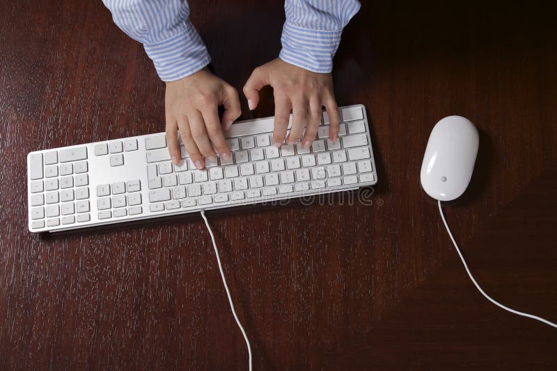 Human Hand Typing on Computer Keyboard, Elevated View Stock Image ...