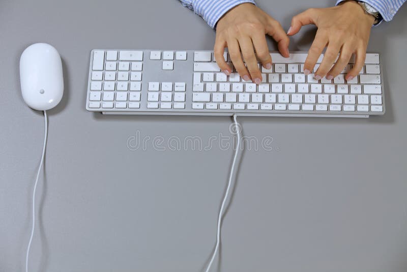 Human Hand Typing on Computer Keyboard, Elevated View Stock Photo ...