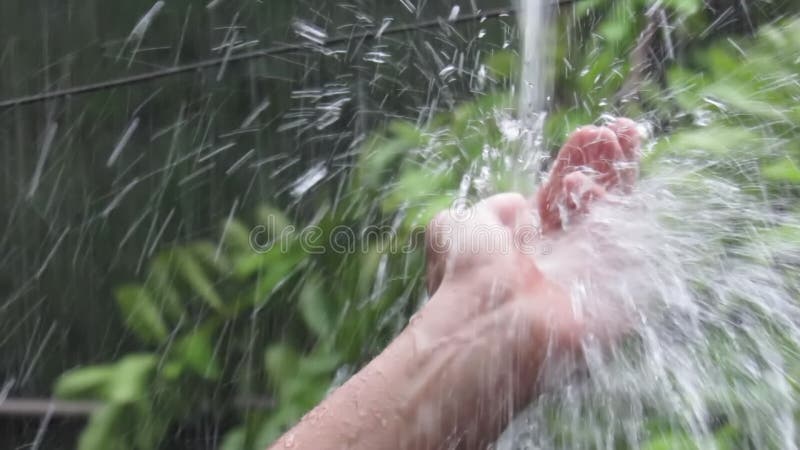 Human Hand Under Heavy Rain Close-up. Stock Footage - Video of ...