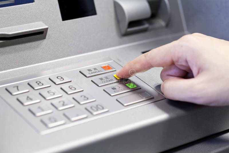 Human Hand Enter Atm Banking Cash Machine Pin Code Stock Photo - Image ...