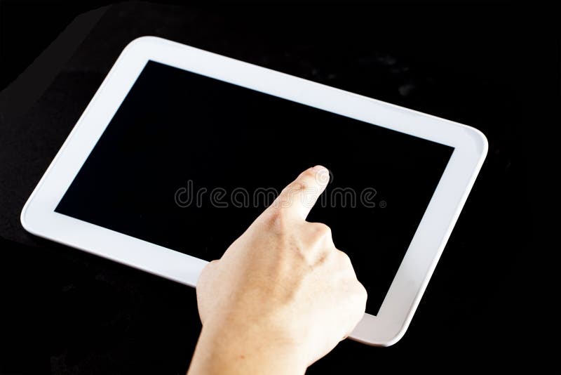 Human Hand Using Blank Touch Screen Device Stock Photo - Image of book ...