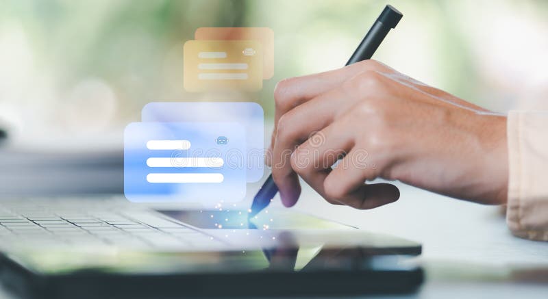 Human Hand Using a Laptop Computer,Conversation in the Chat Box Icon ...