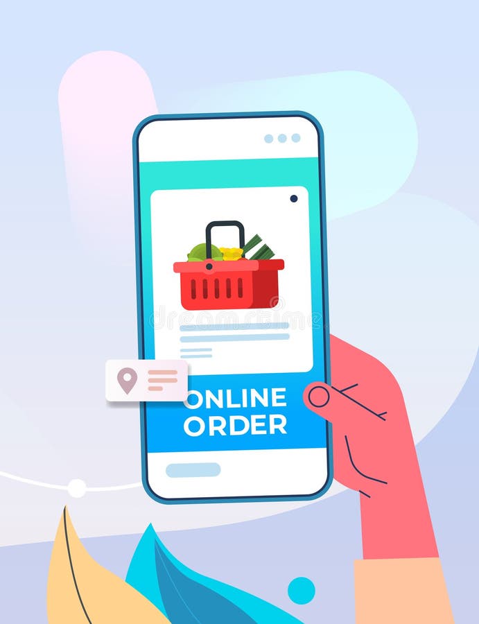 Human Hand Using Mobile App for Ordering Groceries Fast Delivery Online ...