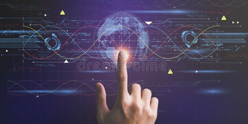 Human Hand and Virtual Icon,modern Cyberspace Network Technology ...
