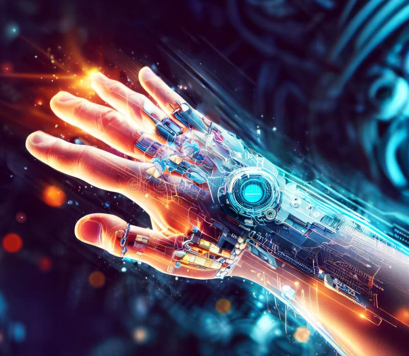 Human Hand with Virtual Reality Chips Stock Illustration - Illustration ...