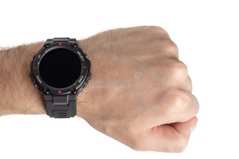 Human Hand Wearing Smart Watch. Wearable Gadget Concept Stock Image ...
