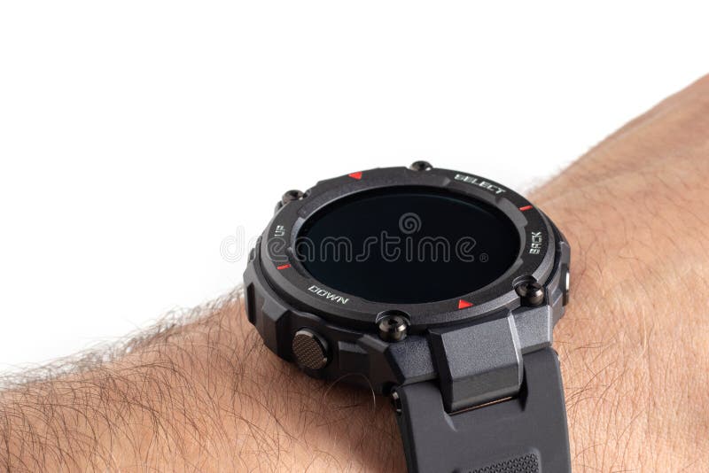 Human Hand Wearing Smart Watch. Wearable Gadget Concept Stock Photo ...