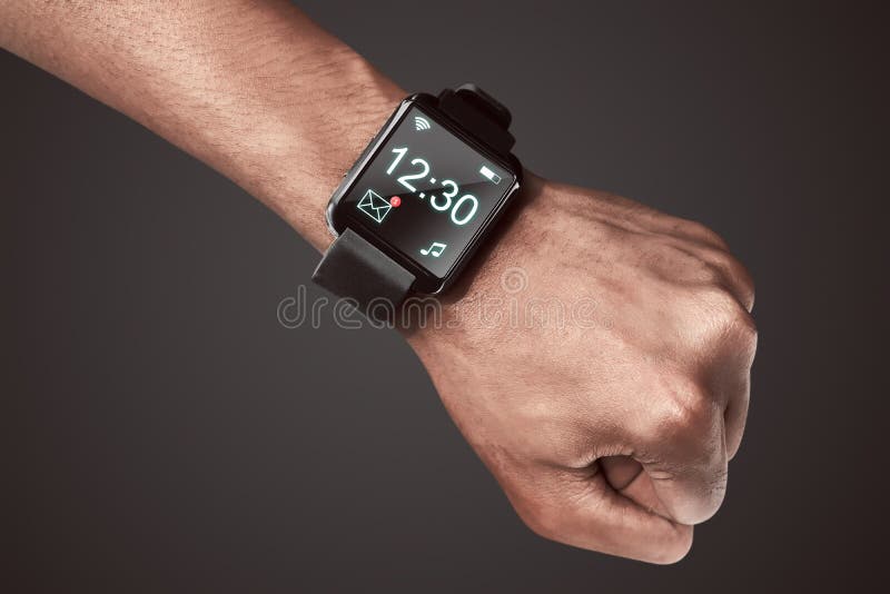 Human Hand Wearing Smart Watch Stock Image - Image of finger, phone ...