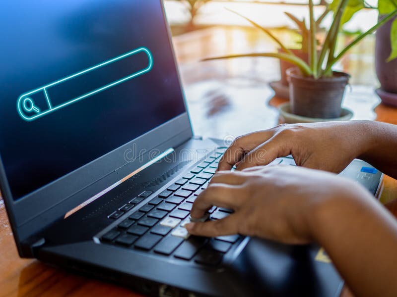 Human Hand Working on Computer and Protection Icon. Represents the Code ...