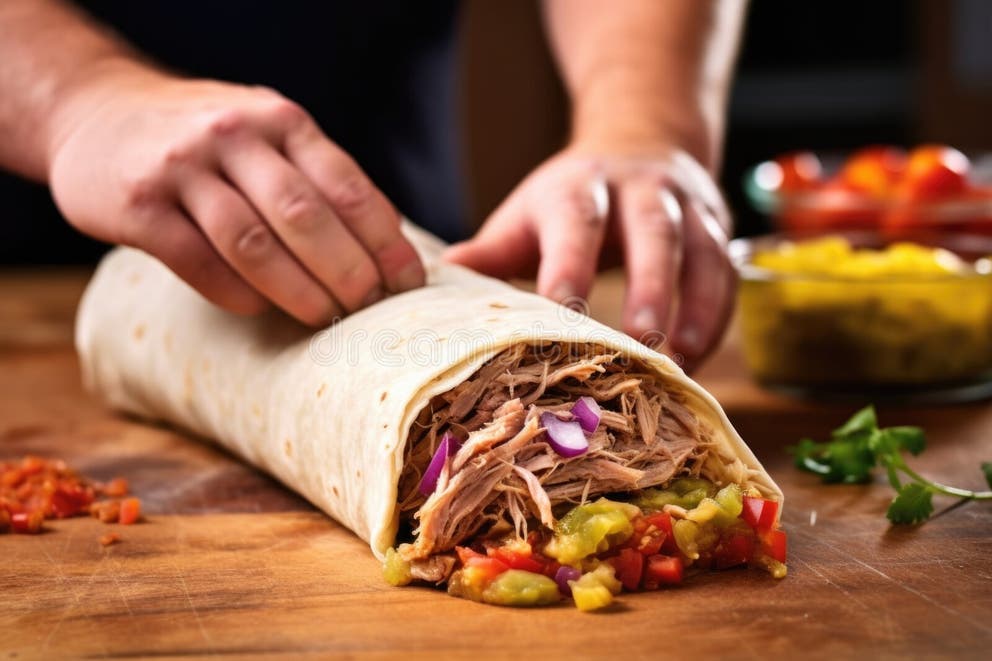 Human Hand Wrapping a Pulled Pork Burrito Stock Image - Image of ...