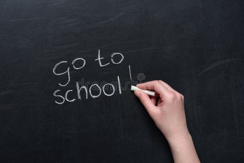 Human Hand Writing Phrase Go To School with Piece Stock Image - Image ...