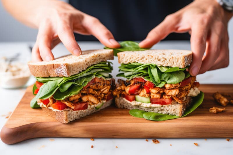 Human Hands Assembling a Tempeh Sandwich Stock Image - Image of cooking ...