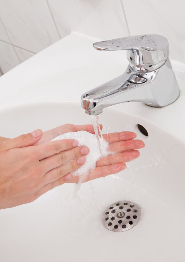 Human Hands Being Washed Under Faucet Stock Image - Image of palm ...