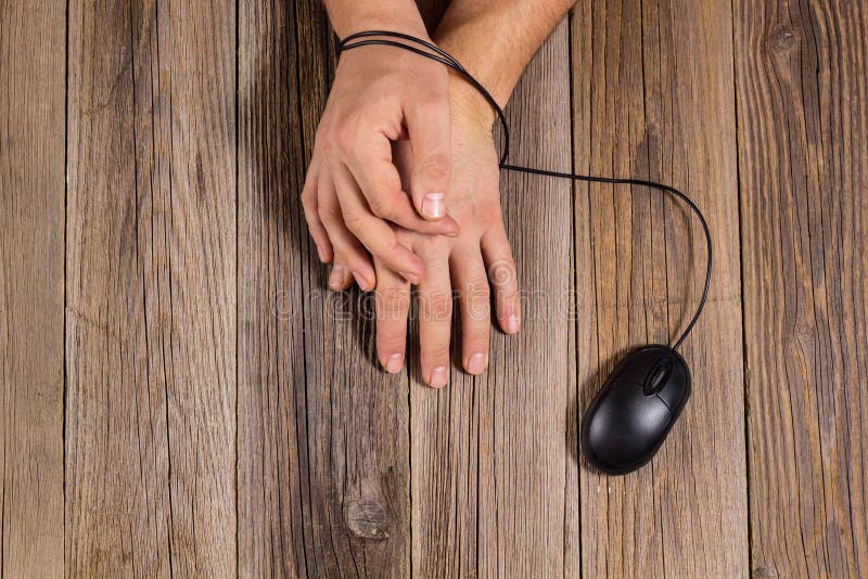 Human Hands Bound by Wire Computer Mouse As a Concept the Dependence of ...