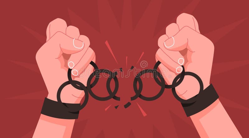 Human Hands Break the Chain. Freedom Release Concept. Broken Chain ...