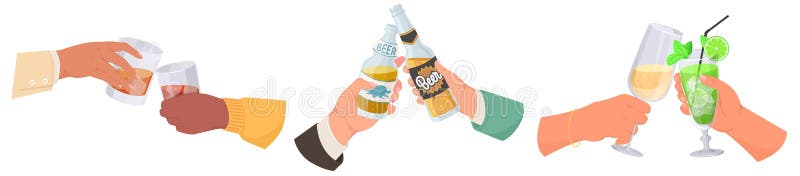 Human Hands Cheers Alcohol Drink Glass Set Stock Vector - Illustration ...