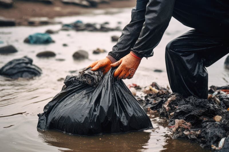 Human Hands Collect Garbage in a Plastic Bag on the Beach Stock Image ...