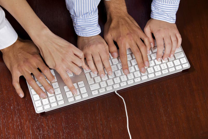 Human Hands on Computer Keyboard, Elevated View Stock Image - Image of ...